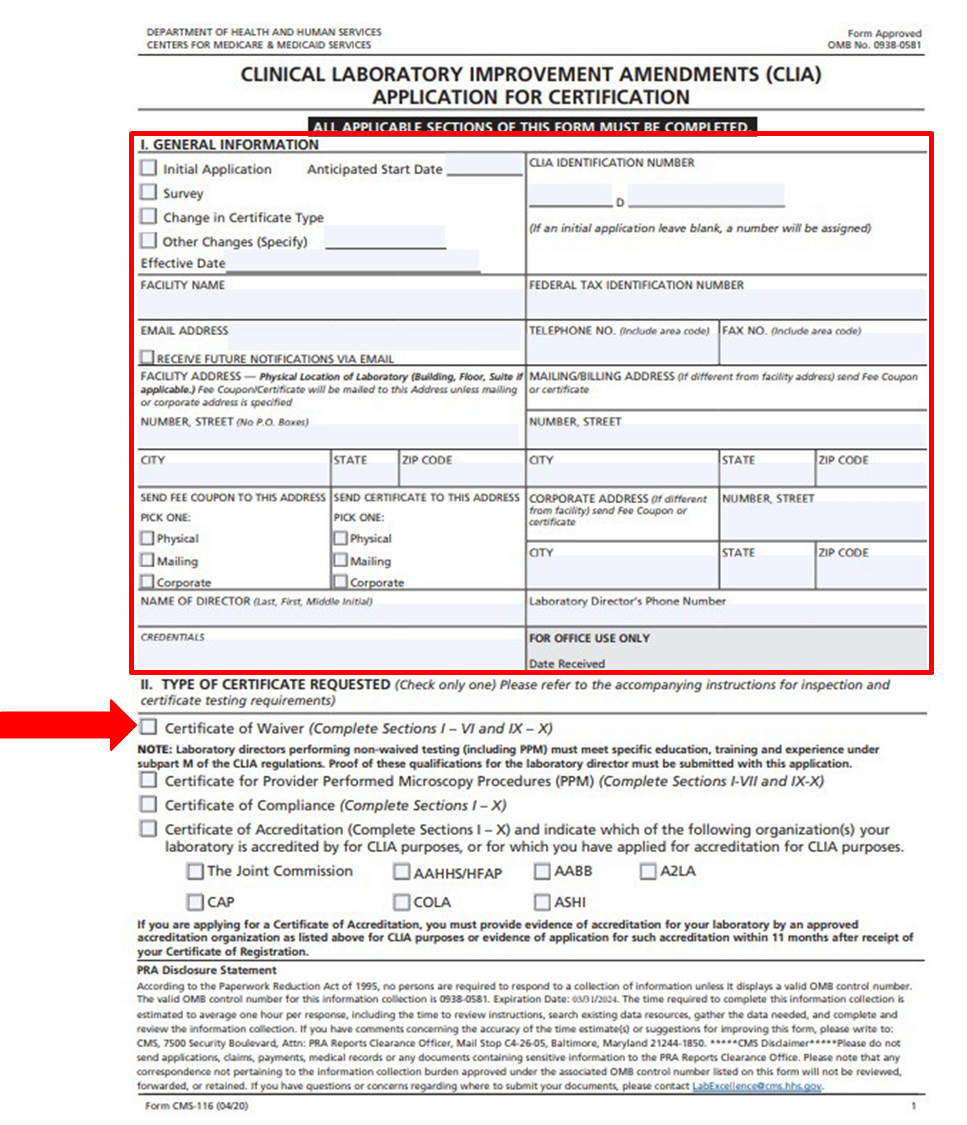CLIA Waiver Application Process